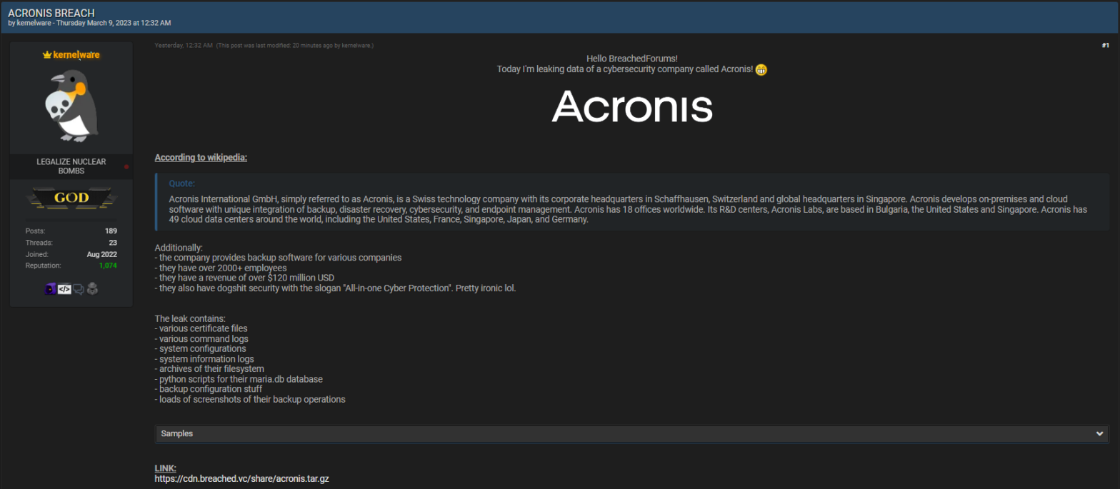 Acronis Breached, Internal Data Leaked – Gridinsoft Blogs