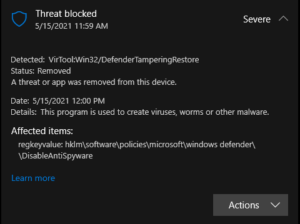 VirTool:Win32/DefenderTamperingRestore Removal Guide – Gridinsoft Blog