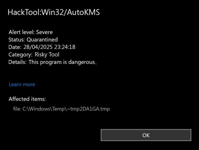 The HackTool:Win32/AutoKMS Risky Tool – Gridinsoft Blog