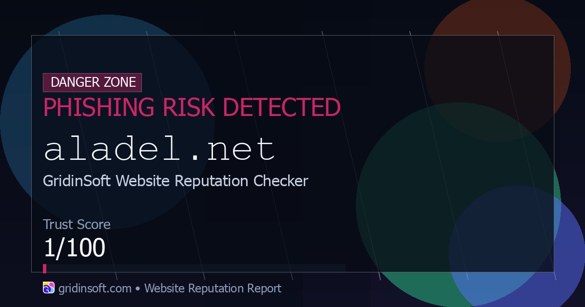 Aladel.net Scam Check: Phishing (1/100 Trust Score)