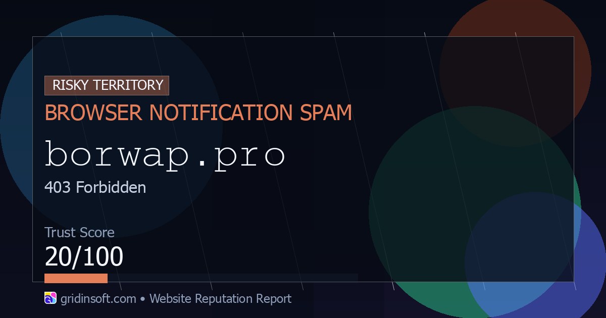 Borwap.pro Pop-up Ads and Notifications Warning (20/100 Trust Score)