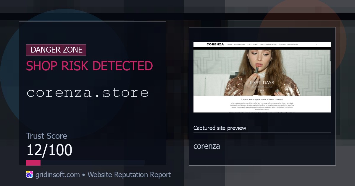 Corenza.store – High-Risk Store (12/100 Trust Score)
