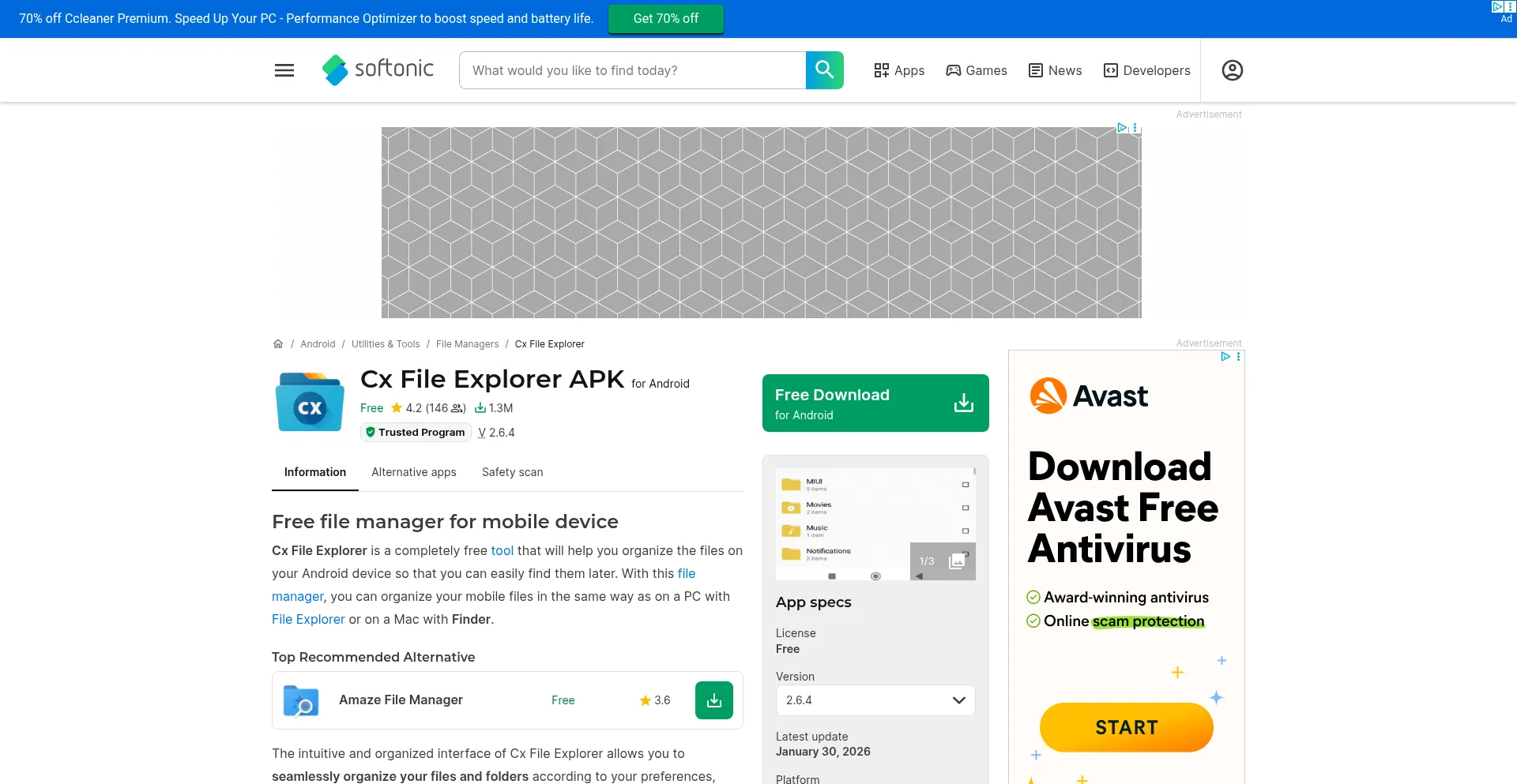 Cx-file-explorer.en.softonic.com Reviews | Scam, Legit or Safe Check